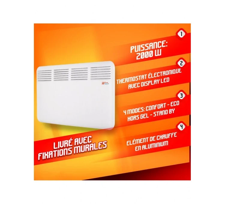Convecteur mural Warmtech 1500W - Chauffage électrique performant