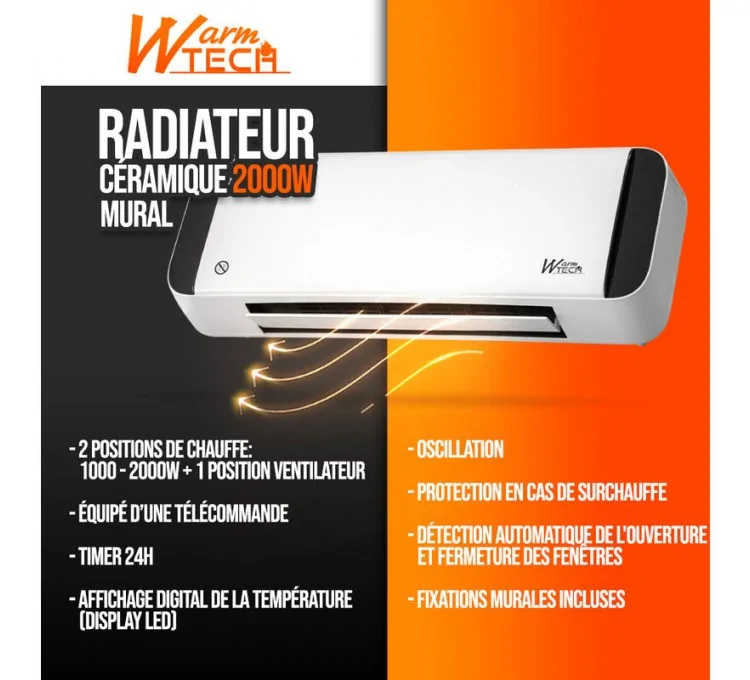 Here's the translation:Warm Tech 2000W wall-mounted ceramic heater ...