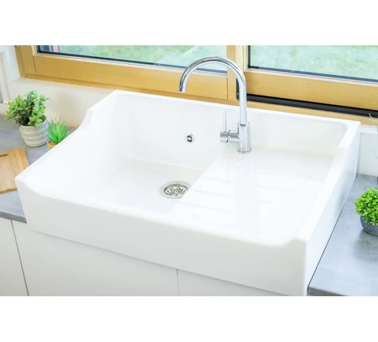 Fregadero de cerámica blanco Tradition 80 cm | Fregadero auxiliar de 1 ...