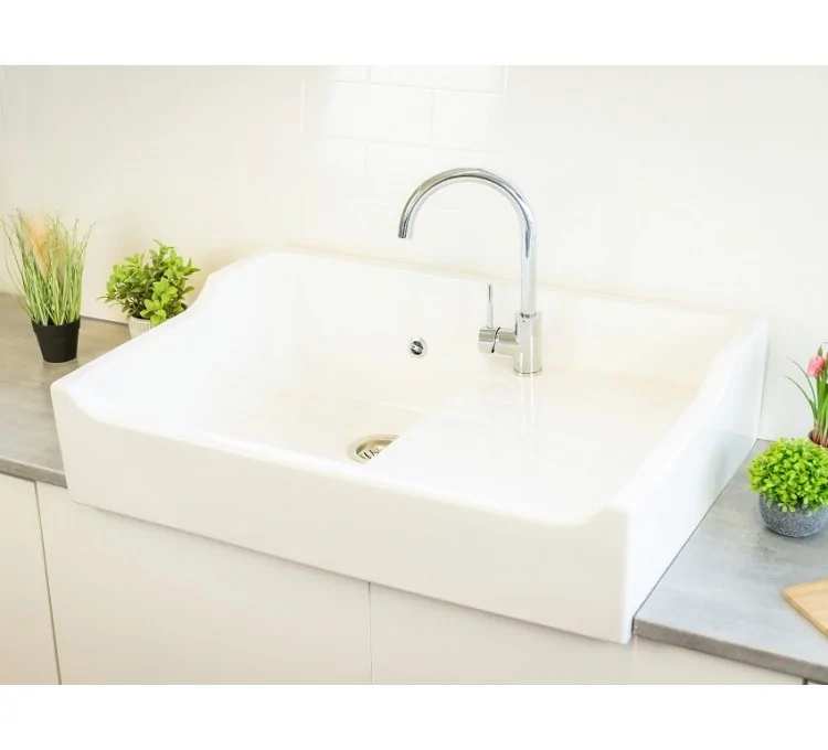 Évier céramique blanc Tradition 80 cm | Timbre d'office 1 bac