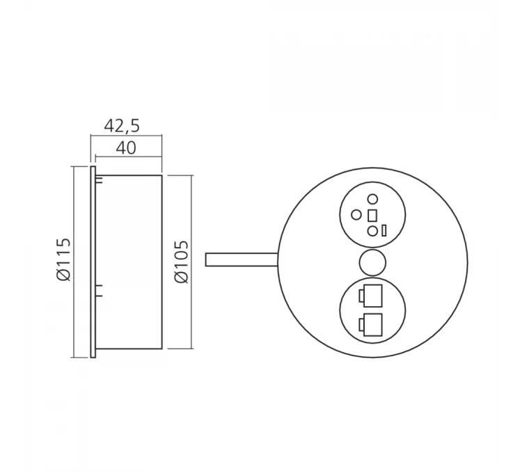 Here's the translation:Recessed twist socket block 1 outlet + 2 RJ45 ...