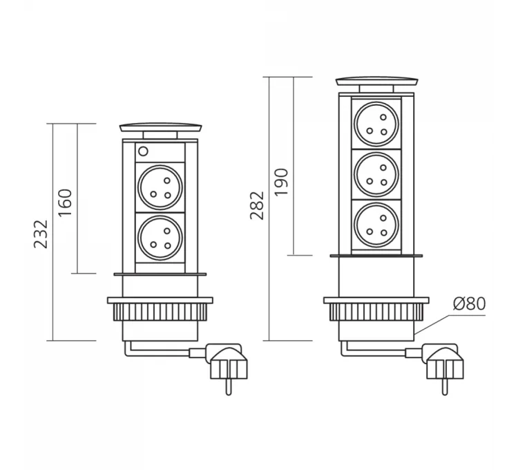 Here's the translation:Retractable built-in power outlet block with 3 ...