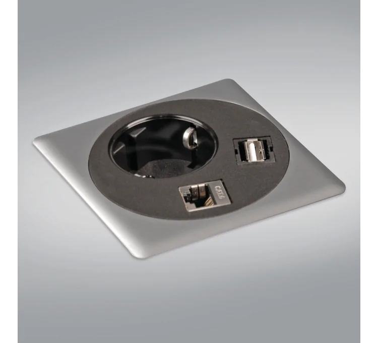 Bloc prise encastrable USB/RJ45 Ø100mm | Connectique bureau polyvalente